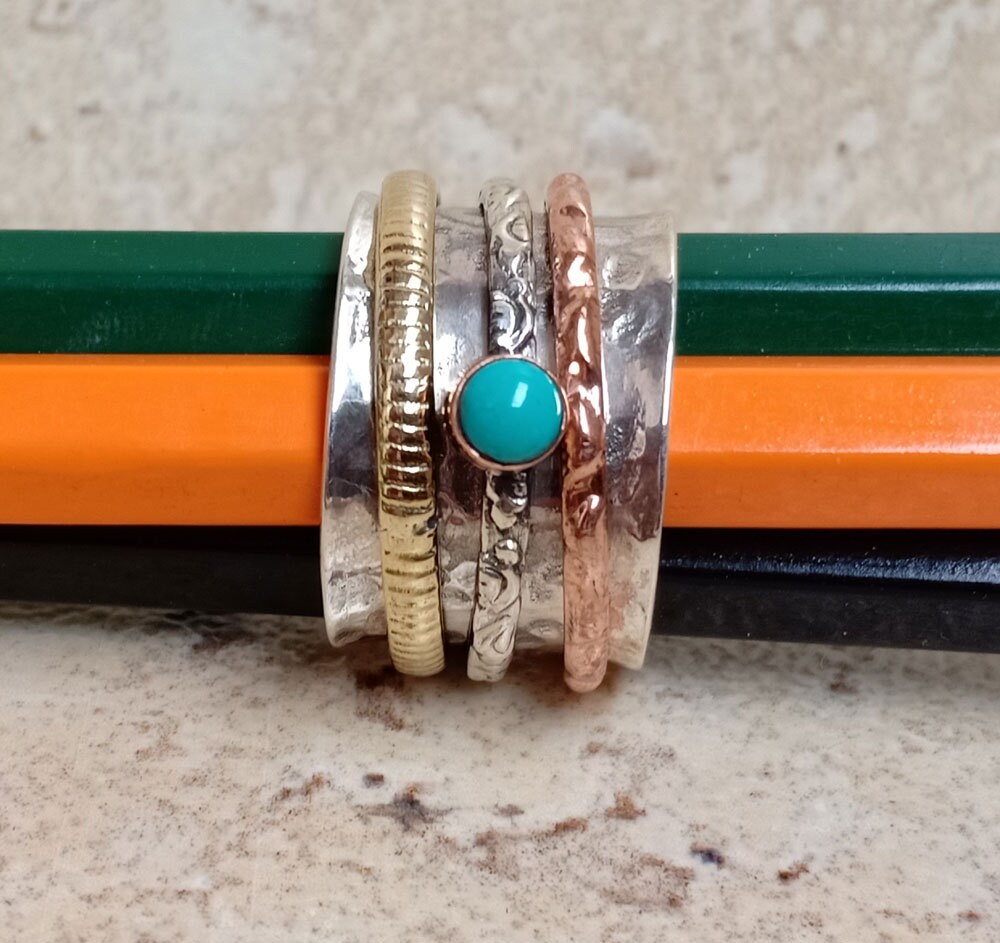 AAA Turquoise Spinner Ringthree Tone Ringanxiety - Etsy
