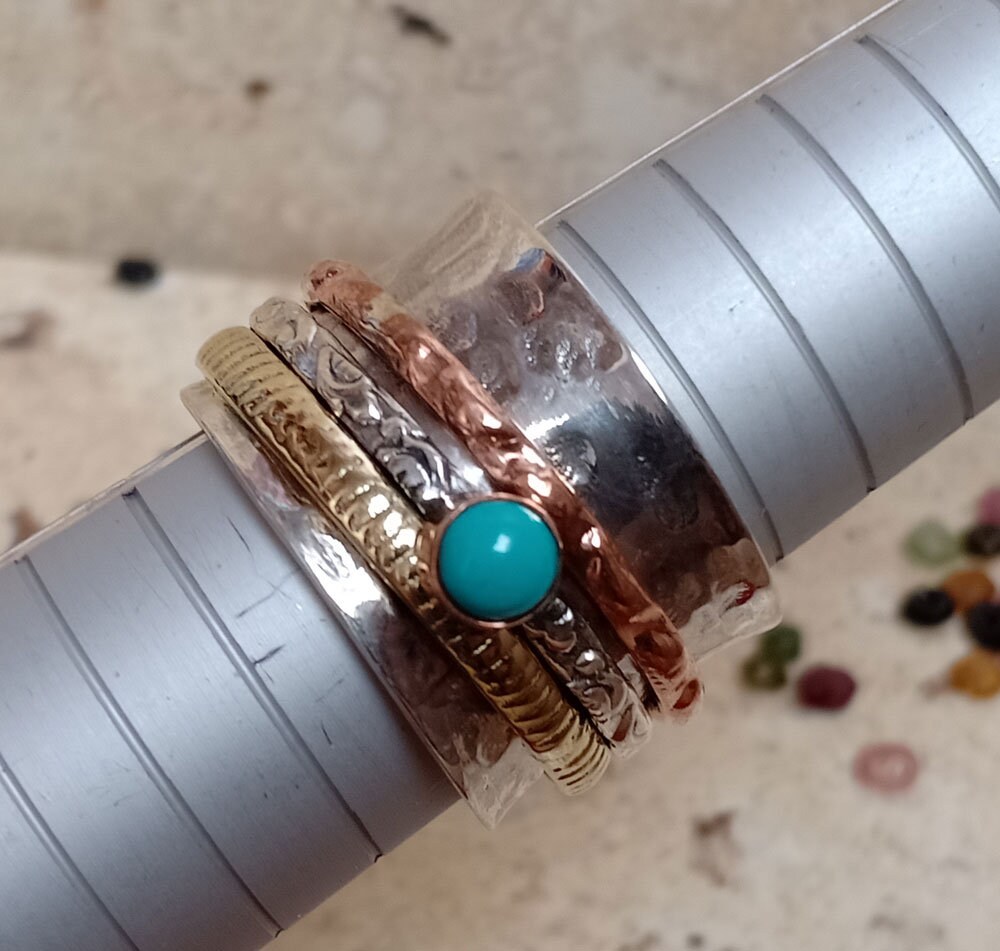 AAA Turquoise Spinner Ringthree Tone Ringanxiety - Etsy