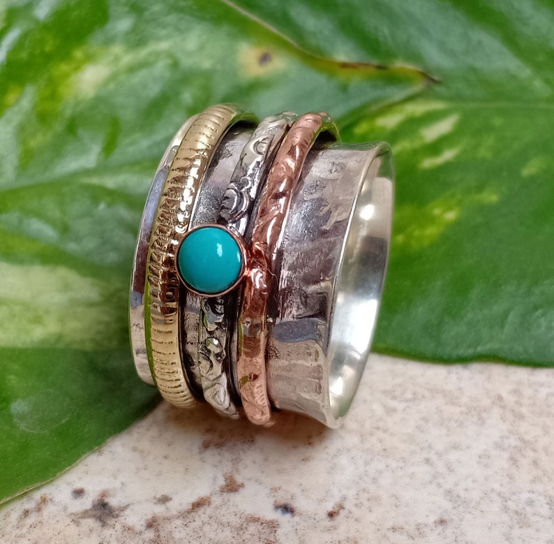 AAA Turquoise Spinner Ringthree Tone Ringanxiety - Etsy