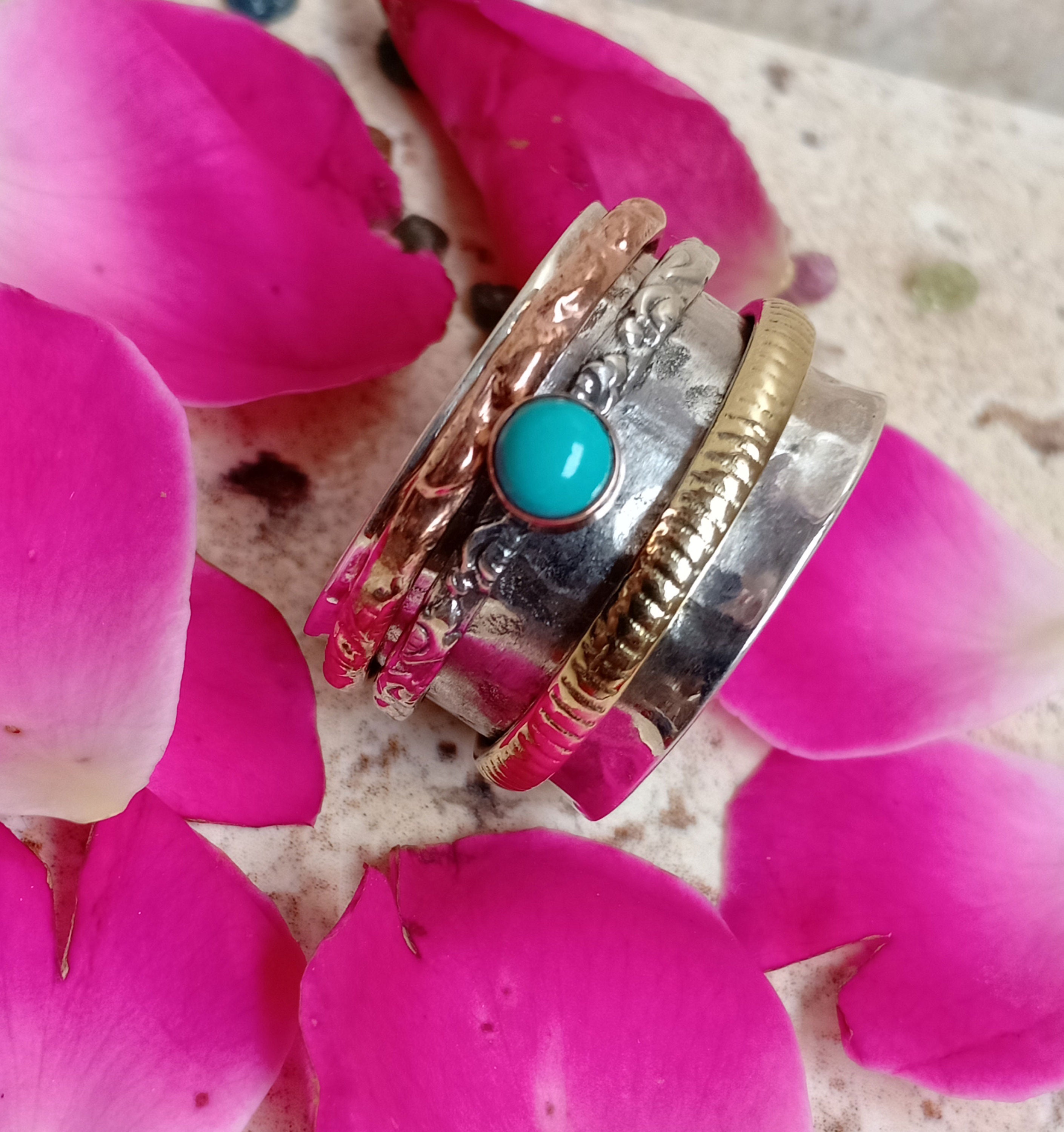 AAA Turquoise Spinner RingThree Tone RingAnxiety | Etsy