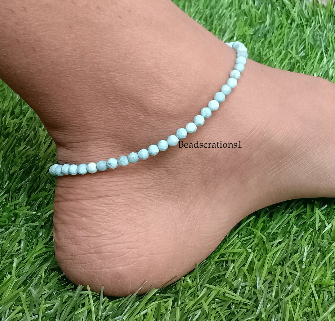 Larimar Anklet: Sterling Silver Beaded Gemstone Ankle Bracelet - Etsy
