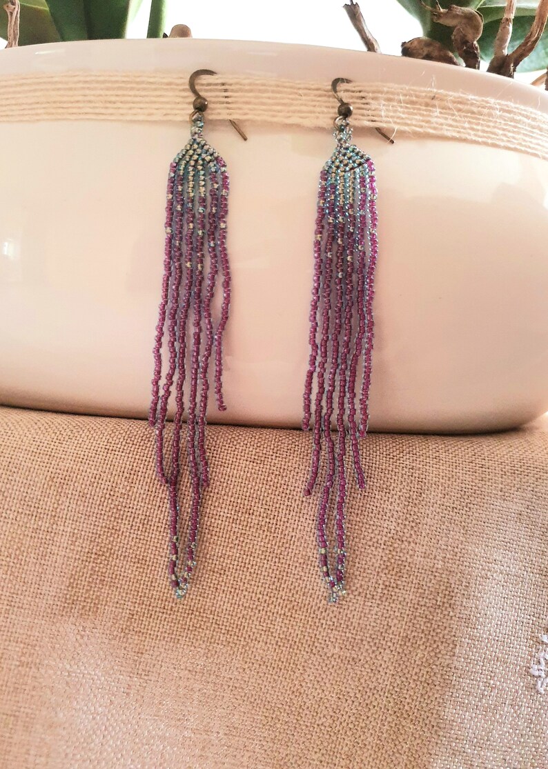 Long Purple Earrings Native American Beadwoven Earrings - Etsy