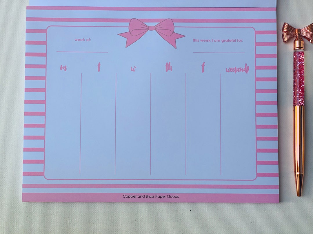 Pink Bow Weekly Planner Pad, Bow Decorated Planner, Weekly Notepad - Etsy