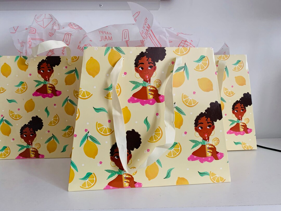 Lemonade Themed Gift Bags for Everyday Occasions; Brown Skin Girl Bags ...