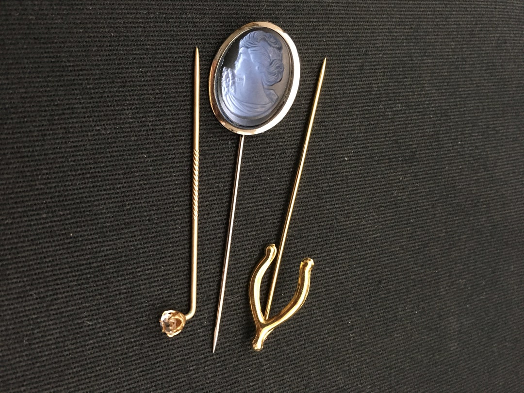 Victorian Hat Stick Pin Cameo Wishbone Brooch Lot of 3 Wishbone Glass ...