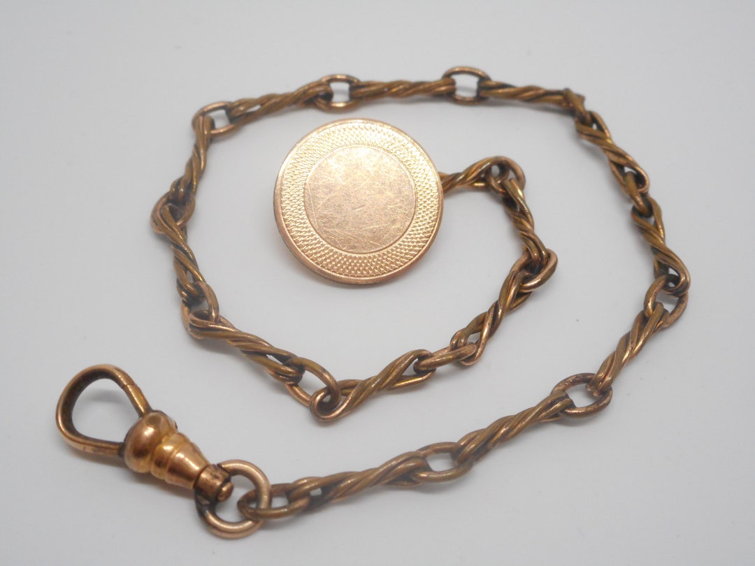 Antique Victorian Pocket Watch Chain Fob With Vest Button Gold Filled ...