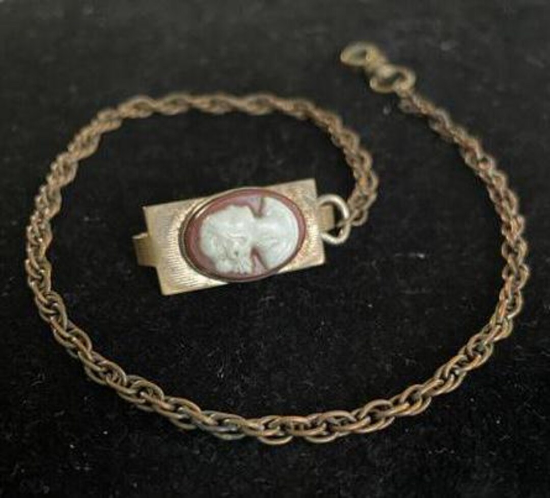 Antique Victorian Pocket Watch Chain Fob Belt Clip Cameo Inlay Rope ...