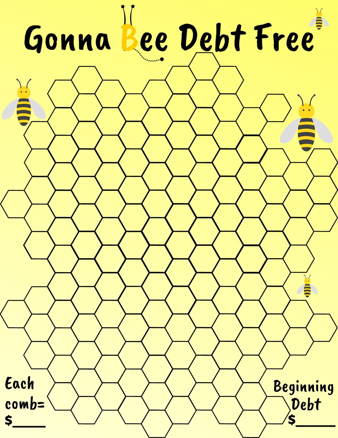 Debt Free Progress Chart--gonna Bee Debt Free Honeycomb Bumble Bee ...