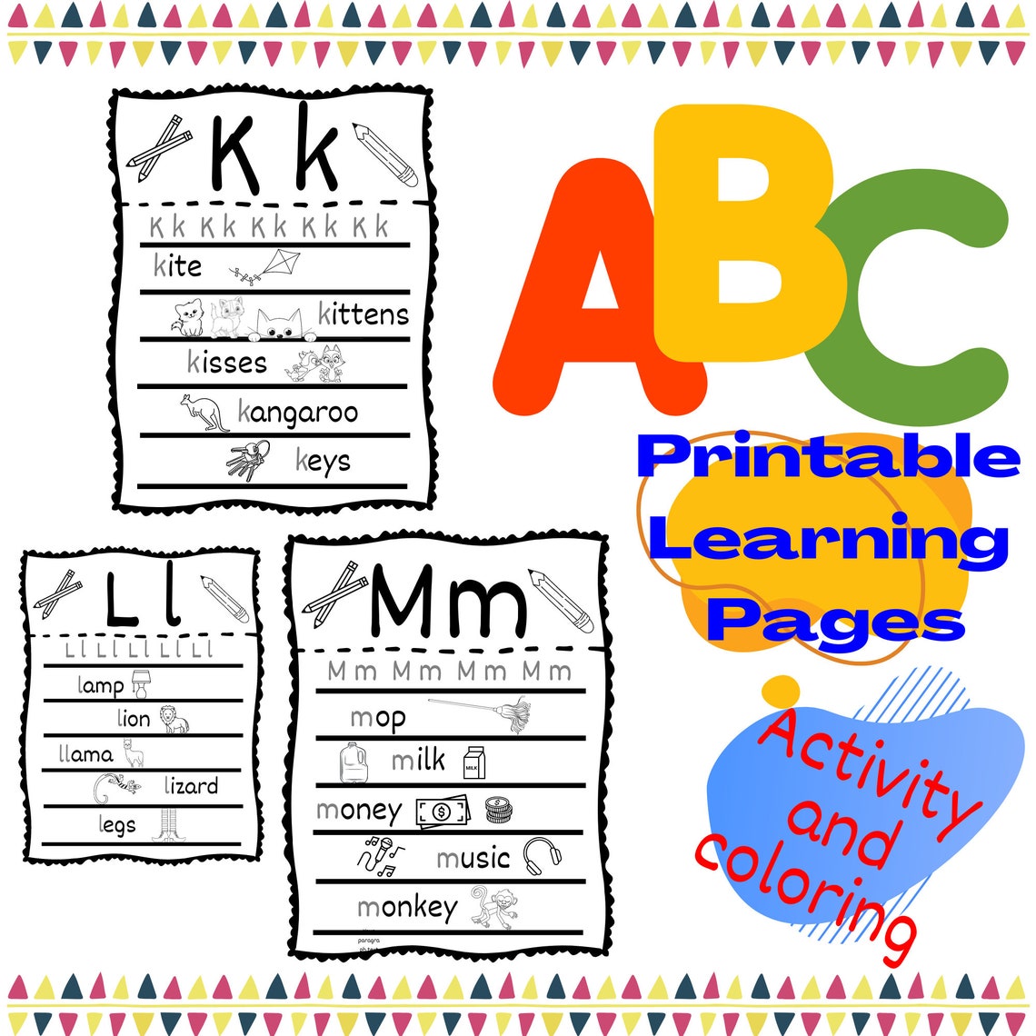 Printable ABC Learning Activity Coloring Page Pre-school Kindergarten ...