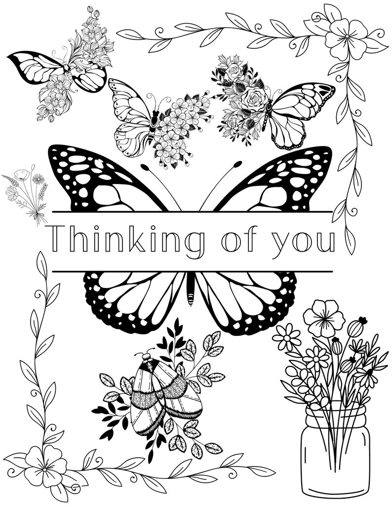 Thinking of You Printable Adult Coloring Page Gift Brighten Someone's ...