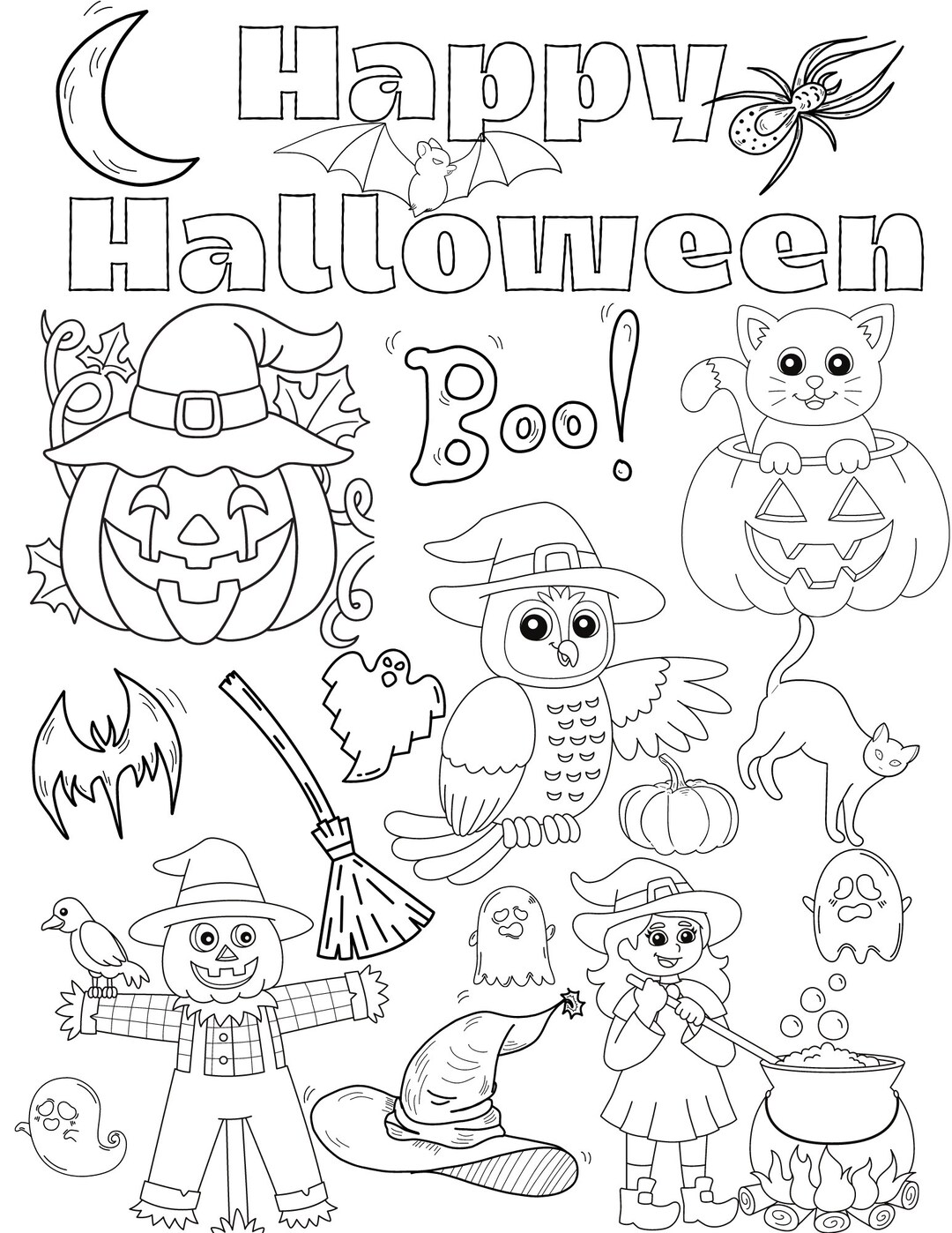 Halloween Printable Coloring Page - Etsy