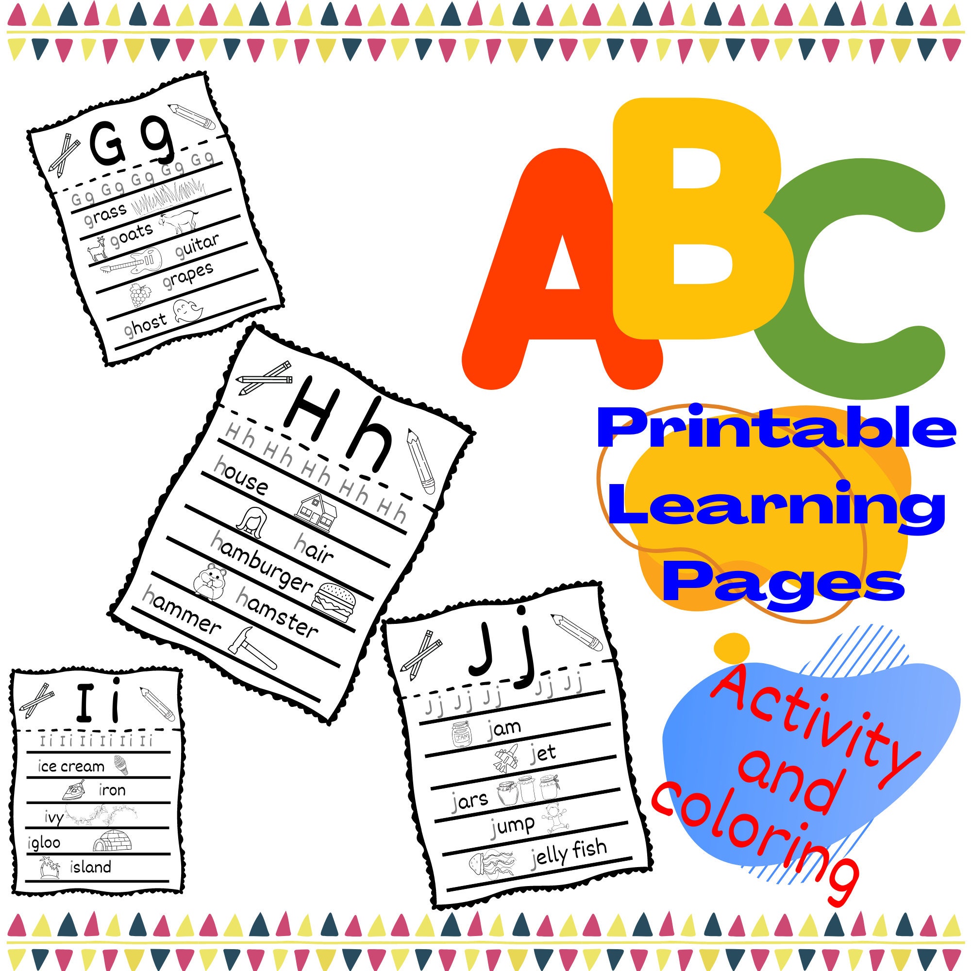 Printable ABC Learning Activity Coloring Page Pre-school Kindergarten ...