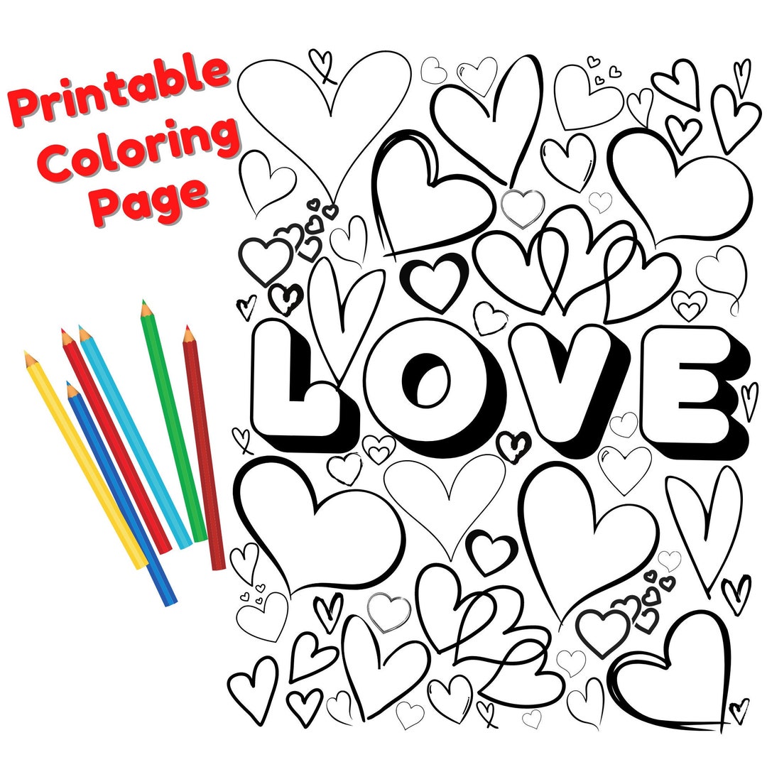 Love Coloring Page Digital Download Printable Heart Adult Fun Relaxing ...