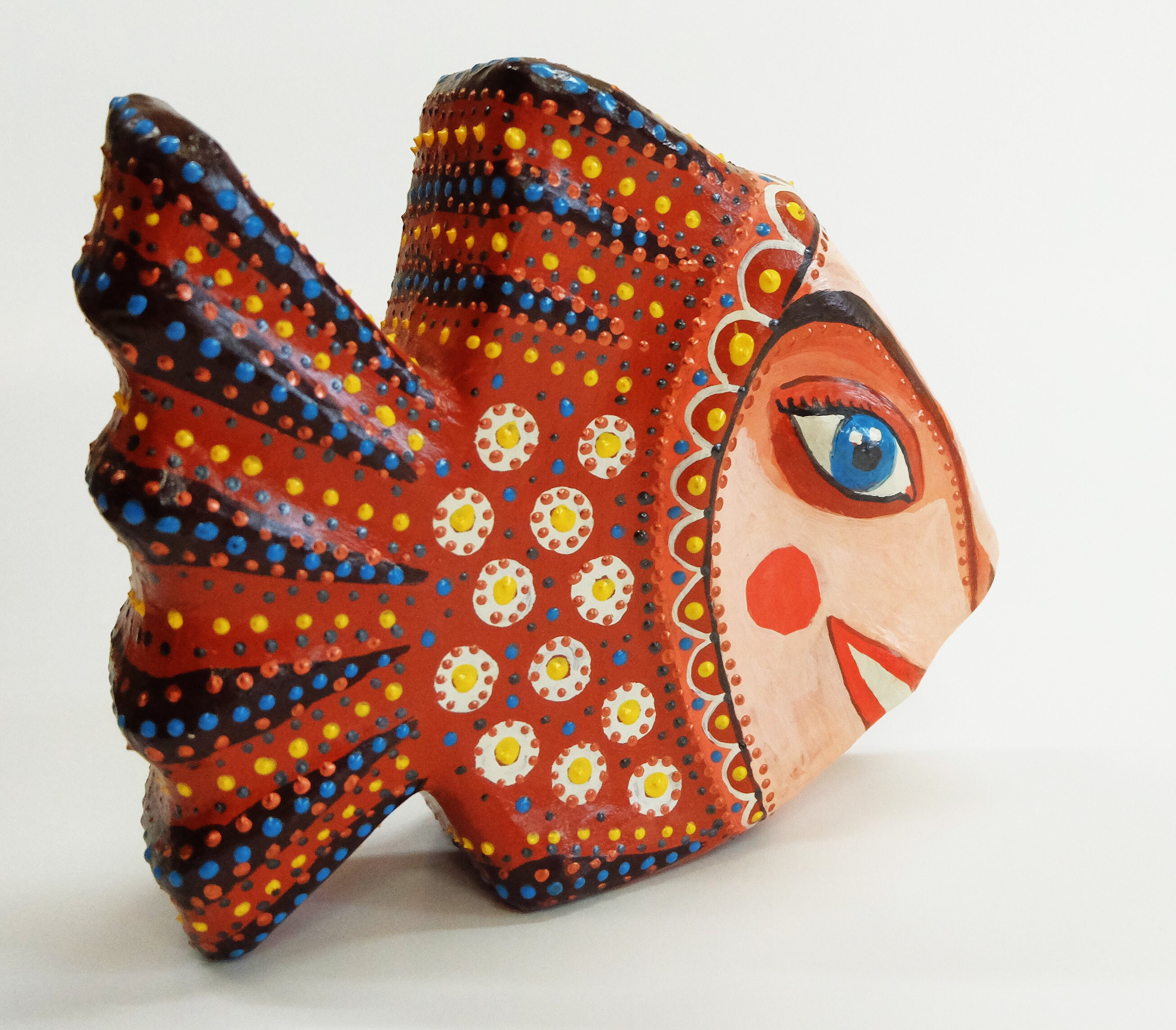 Colorful Paper Mache Sculpture Mrs. Fish - Etsy