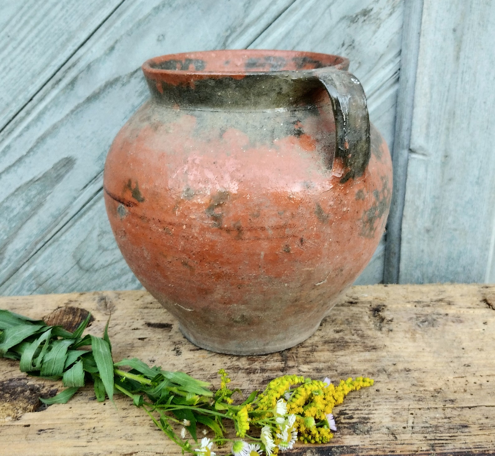Primitive Antique Clay Vase Rustic Pottery Vase Ceramic Crock Vase ...
