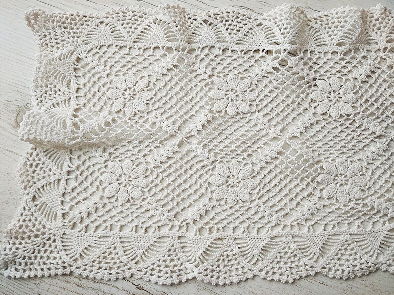 Crochet Doily Long Vintage Table Runner Rustic Lace Crocheted Dresser ...