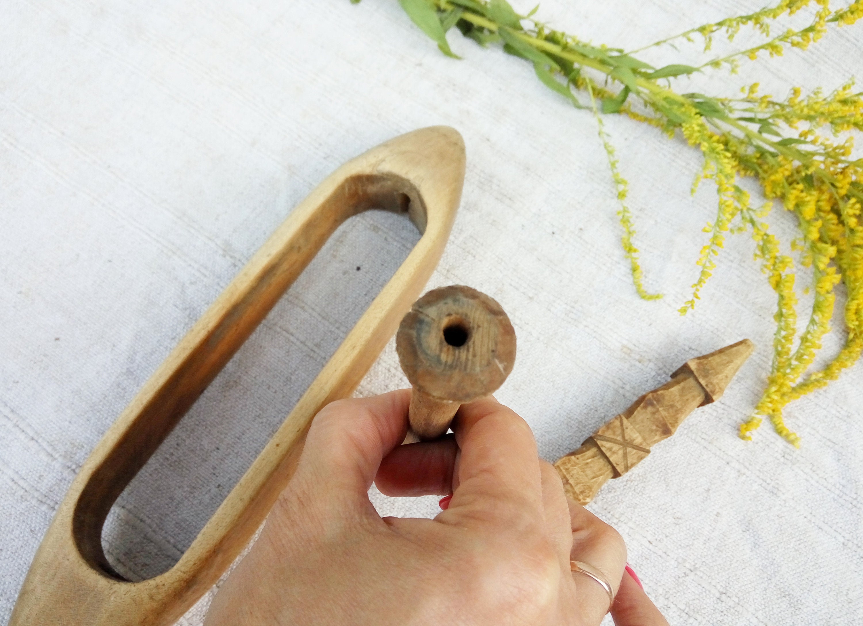 Primitive Antique Wooden Weaving Shuttle Kit Antique Spindle Hand ...