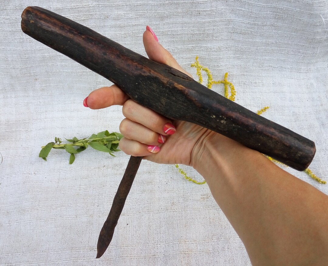 Antique Hand Drill Primitive Tool XXL Hand Wrough Iron and Handcarved ...