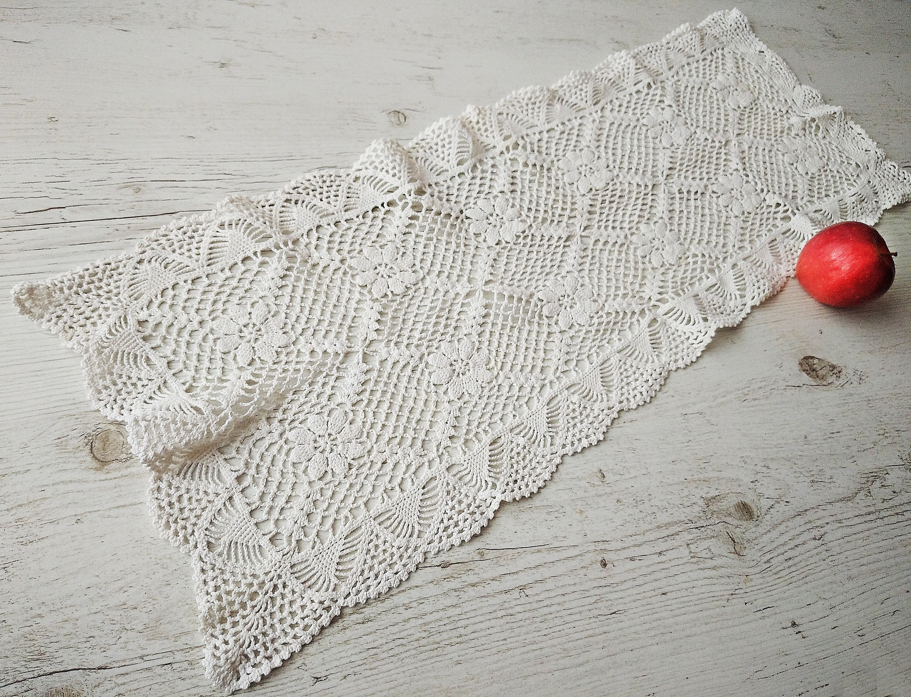 Crochet Doily Long Vintage Table Runner Rustic Lace Crocheted Dresser ...
