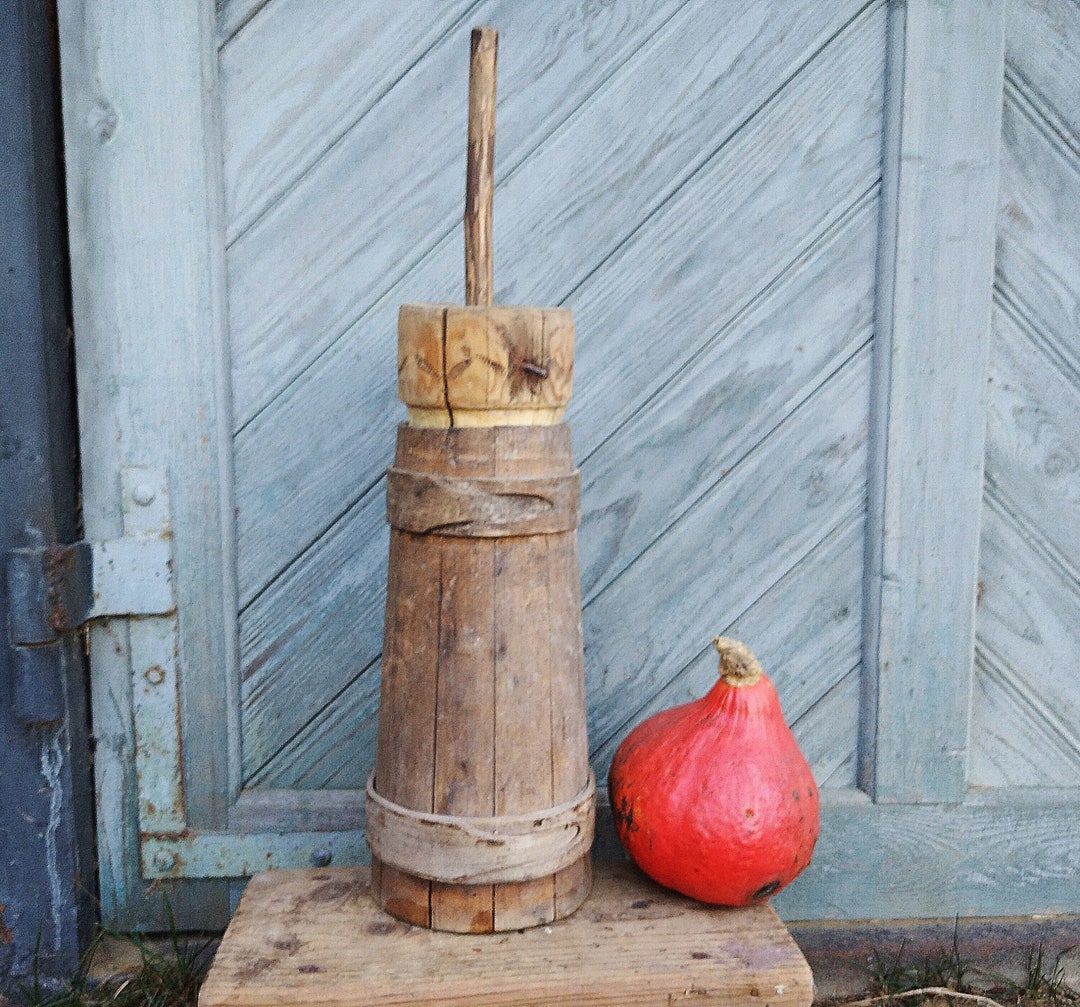 Vintage Butter Churn Large Wooden Churn Antique Wood Primitive Kitchen ...