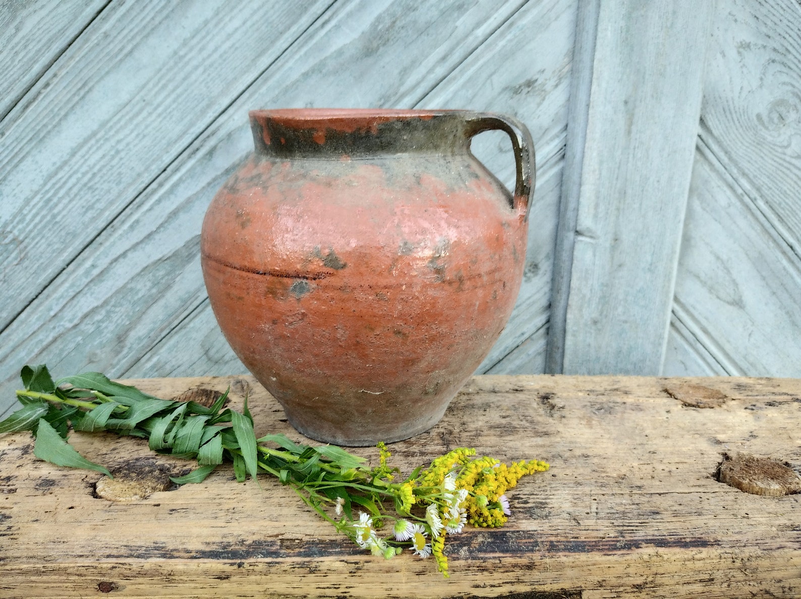 Primitive Antique Clay Vase Rustic Pottery Vase Ceramic Crock Vase ...