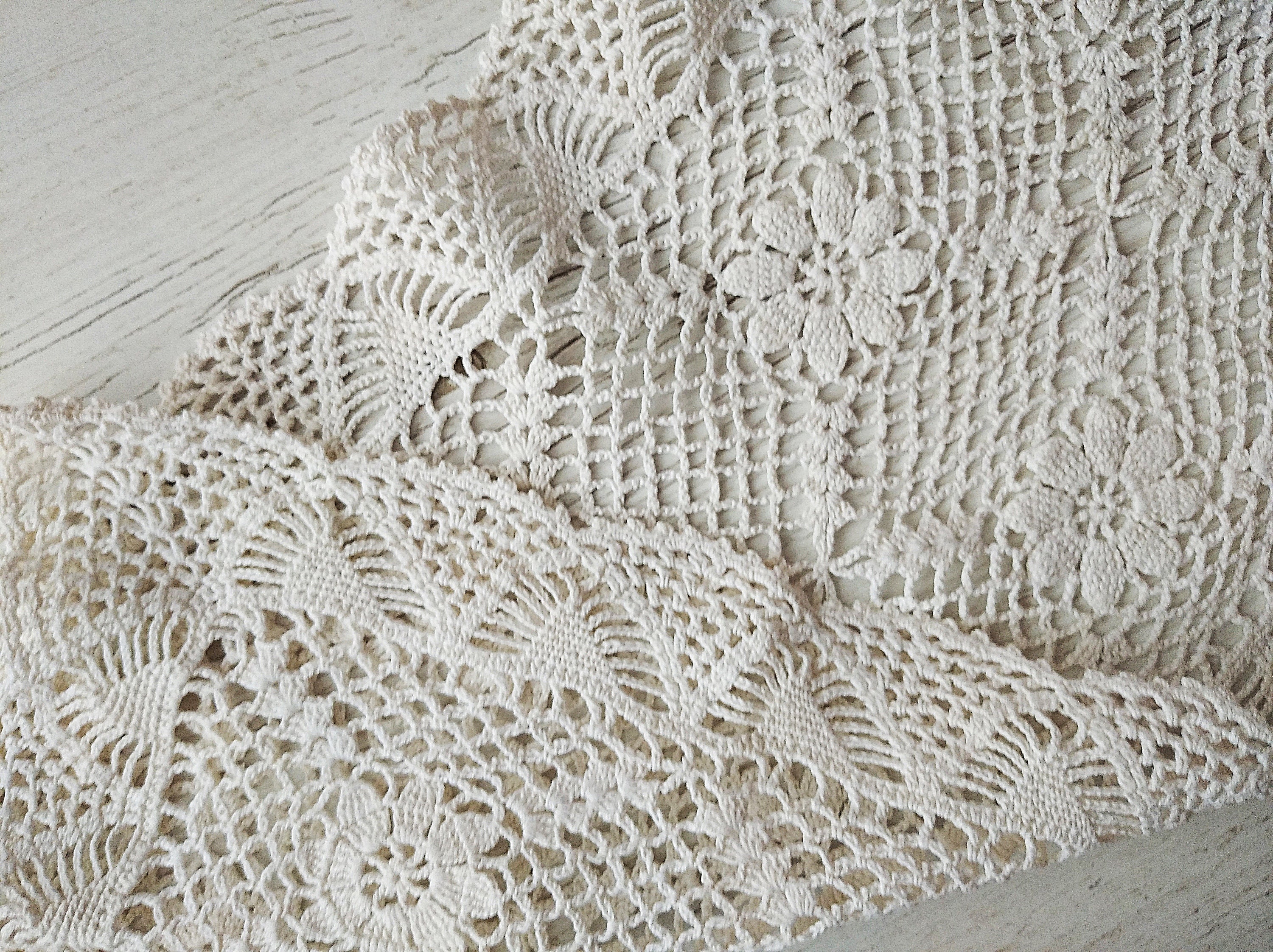 Crochet Doily Long Vintage Table Runner Rustic Lace Crocheted Dresser ...