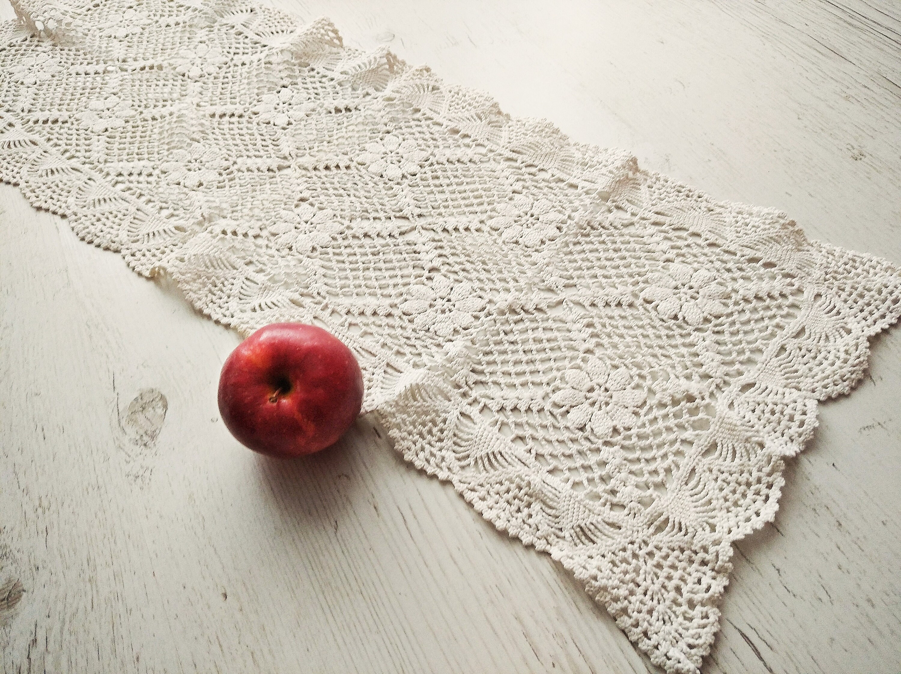 Crochet Doily Long Vintage Table Runner Rustic Lace Crocheted Dresser ...