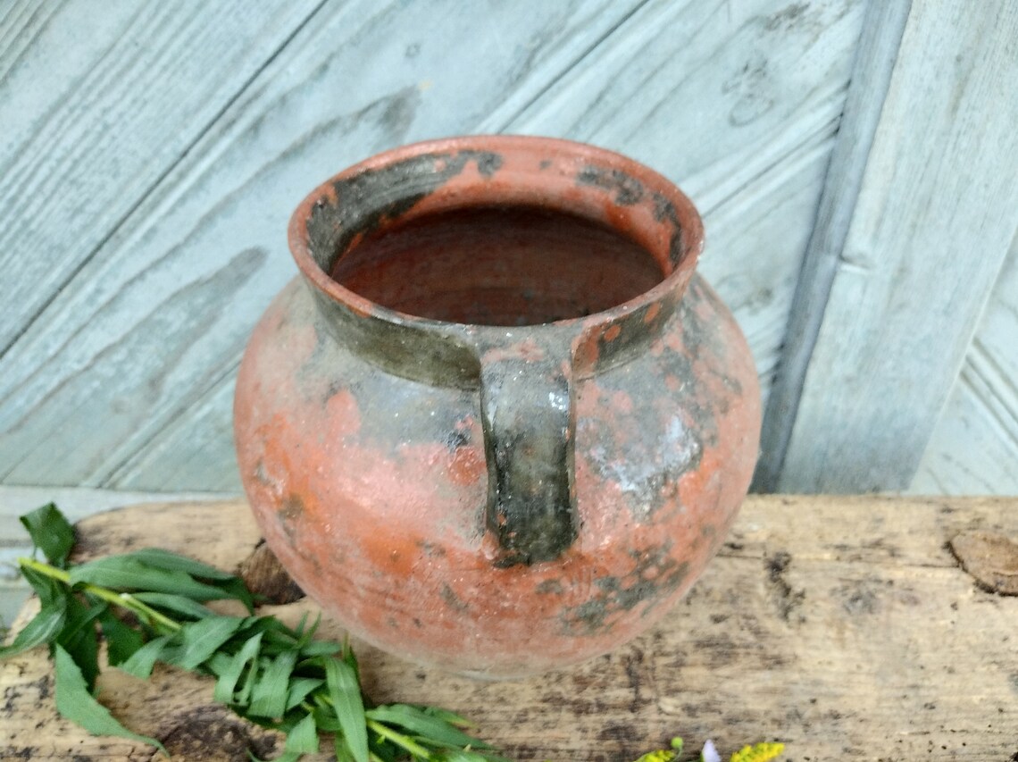 Primitive Antique Clay Vase Rustic Pottery Vase Ceramic Crock Vase ...