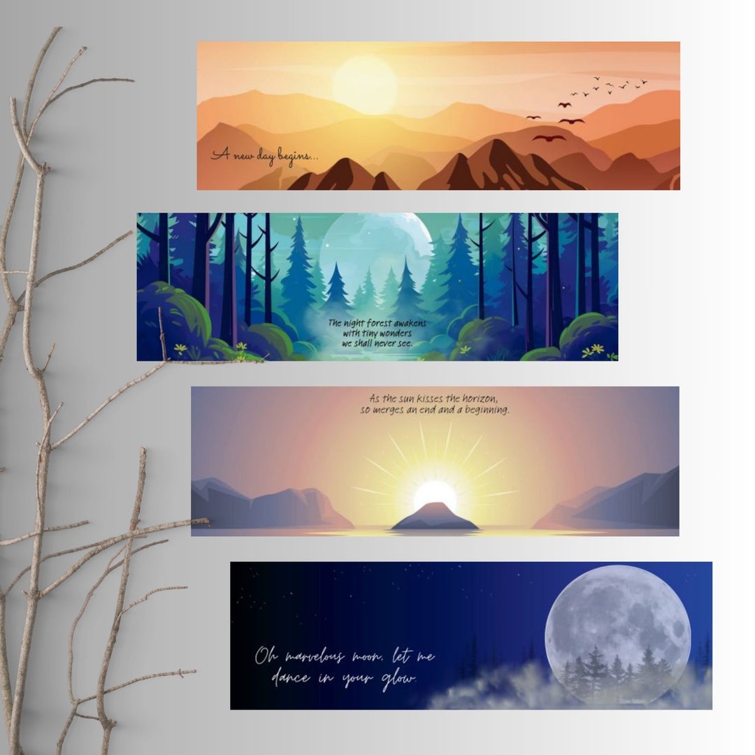 Nature Lover Bookmark, Printable, Sunrise Sunset Bookmark, Full Moon ...