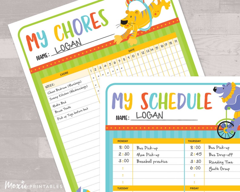 Kid Logs Circus—chores, Schedule, and Reading PRINTABLES - (A4 or ...