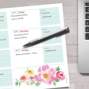 Weekly Calendar Watercolor Flowers - (letter & A4 Sizes) PRINTABLE - Etsy
