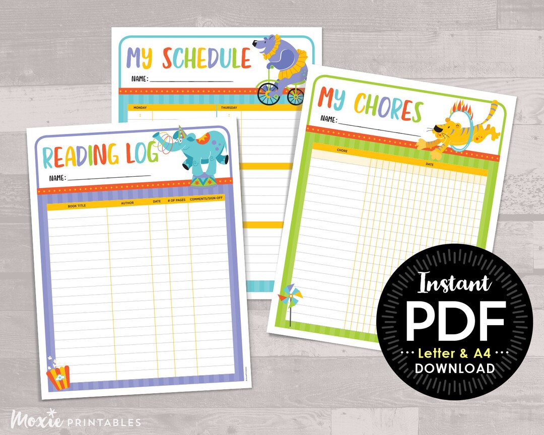 Kid Logs Circus—chores, Schedule, and Reading PRINTABLES - (A4 or ...