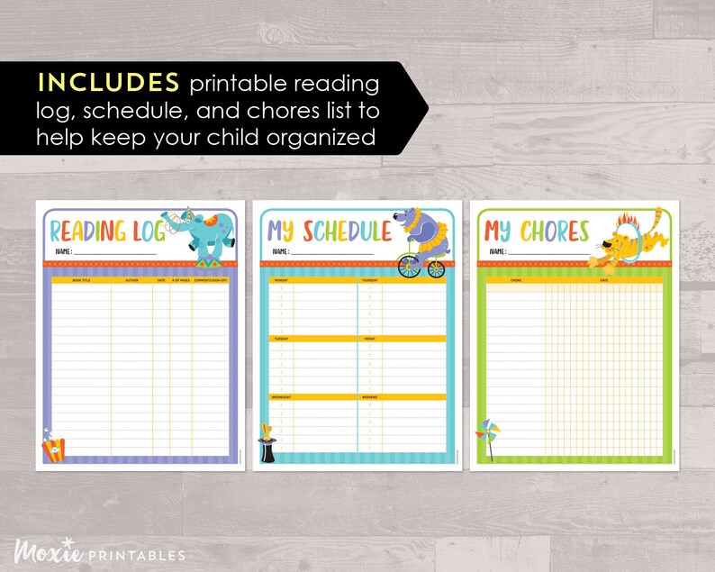 Kid Logs Circus—chores, Schedule, and Reading PRINTABLES - (A4 or ...