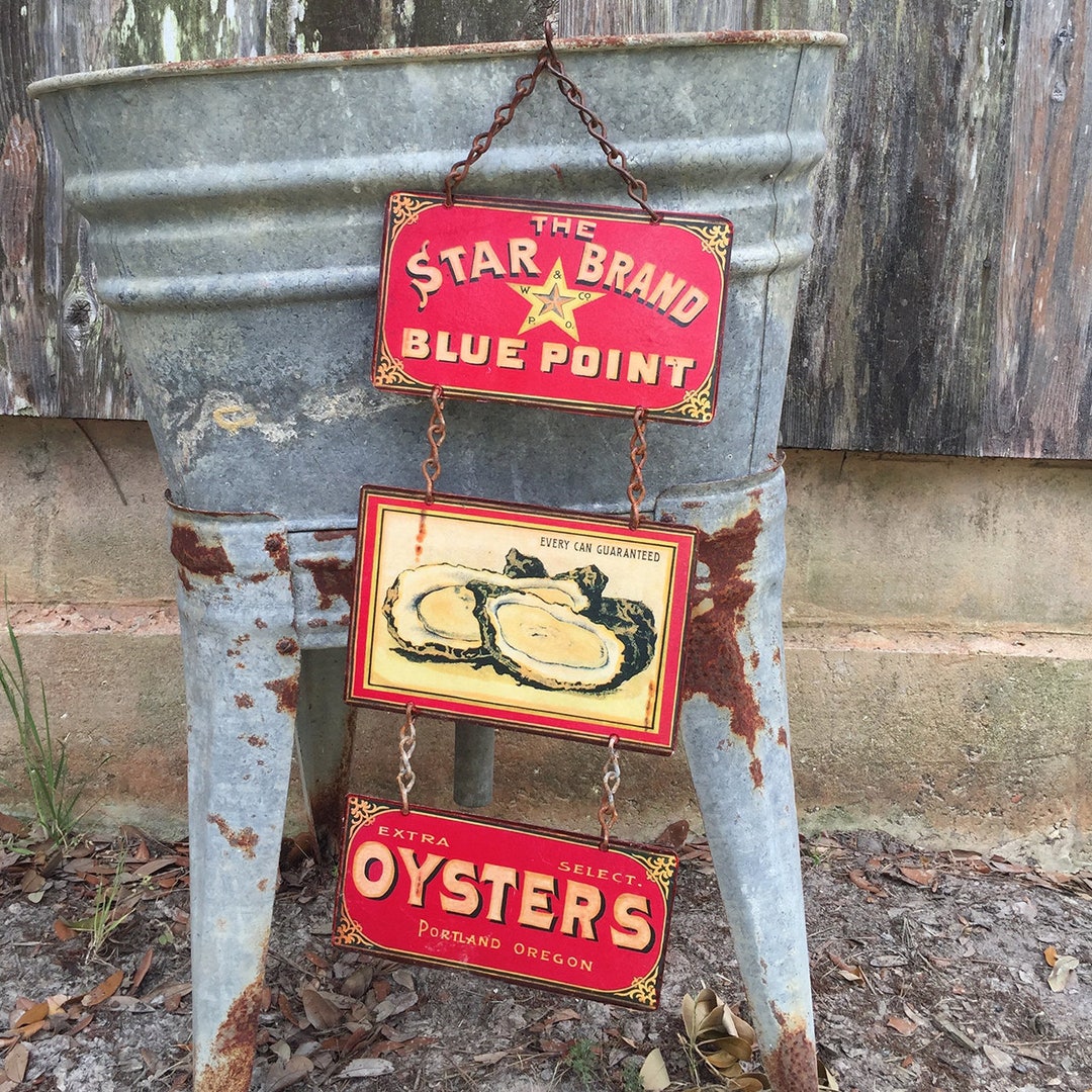 Vintage Oyster Metal Sign: Kitchen Wall Decor, 1890s Label Art - Etsy