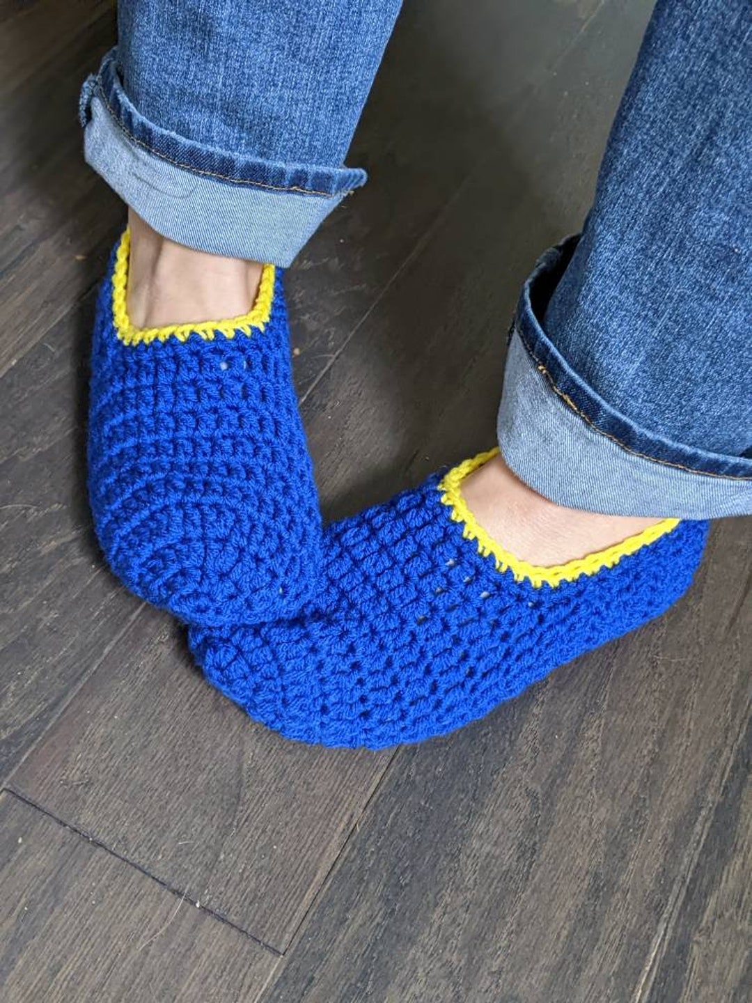 Royal Blue and Sunshine Yellow, Slipper Socks, House Shoes, Comfy Soft ...