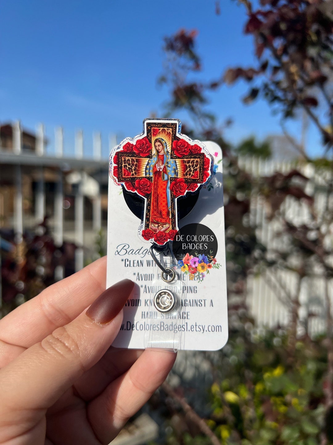 Virgen De Guadalupe Badge Reel, Virgin Mary, Cute Badge Reels, Hispanic ...