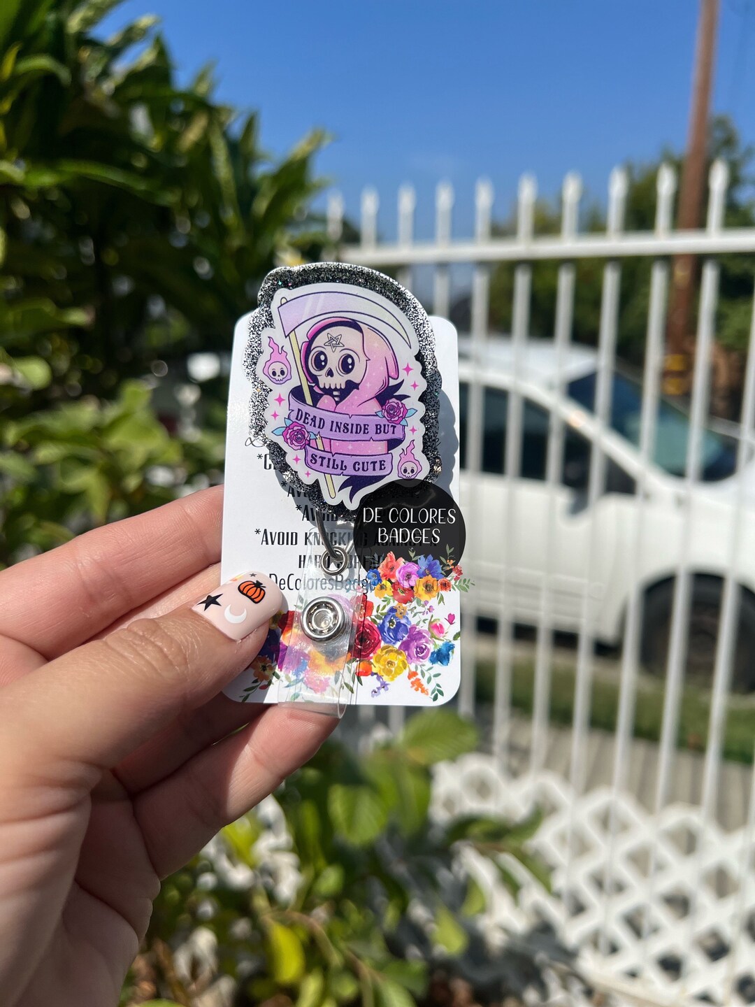 Dead Inside but Still Cute Badge Reel, Hello Badge Reel, Halloween Name ...