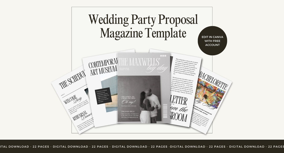 Magazine Style Spread for Wedding Party & Bridesmaid Proposals (digital ...