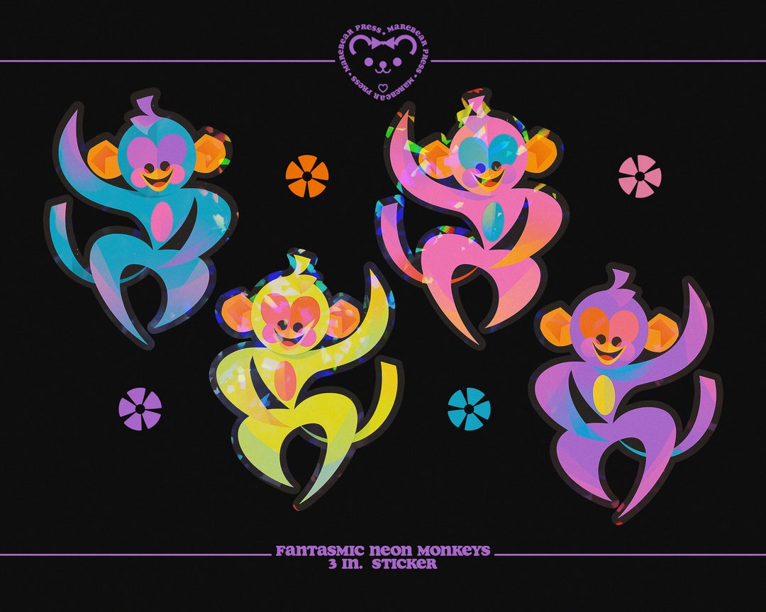 Neon Dancing Monkeys 3 In. Sticker Stickers for Bullet Journal, Water ...
