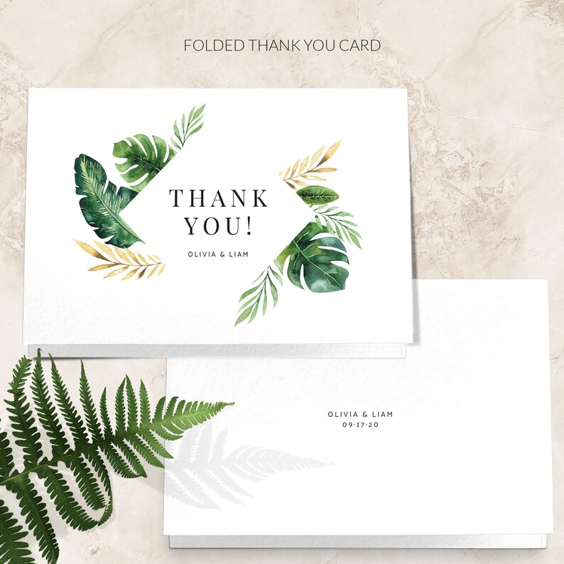 Tropical Thank You Cards Wedding Template Beach Wedding - Etsy