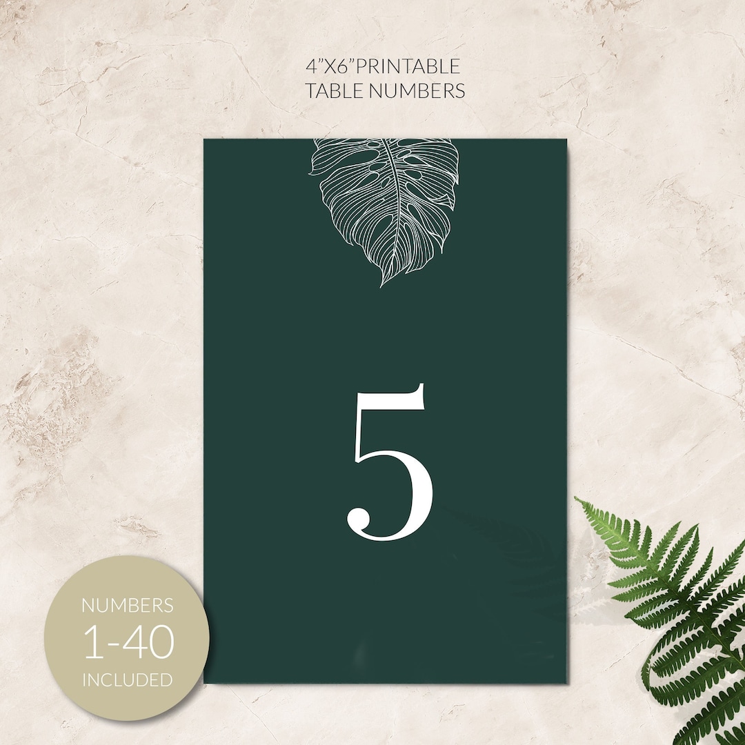 Tropical Table Numbers 1-40 - Modern Wedding Table Numbers Printable ...