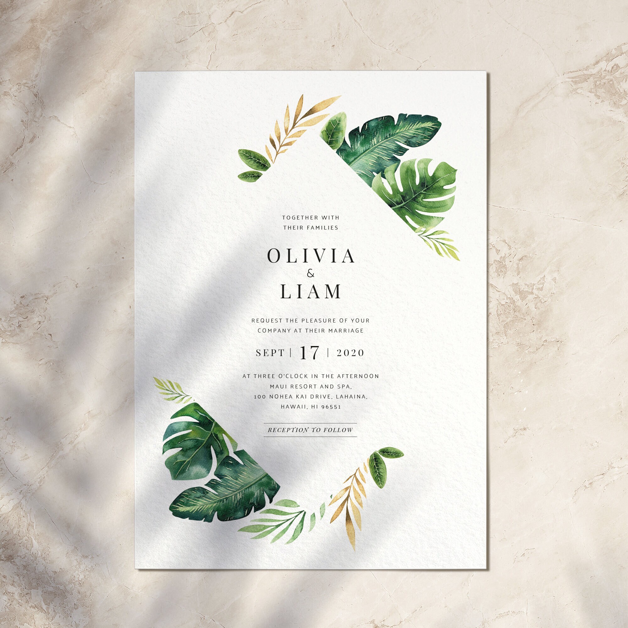 Tropical Wedding Invitation - Tropical Leaf Invite - PRINTED Wedding ...