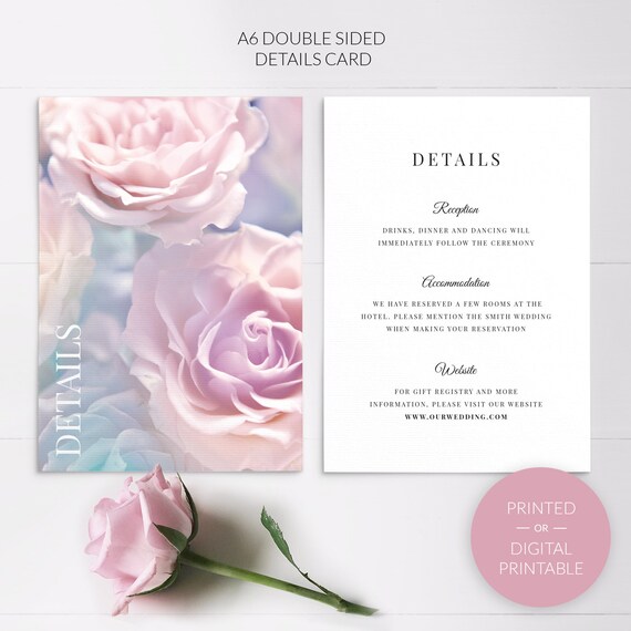 Blush pink floral wedding details card wedding info card | Etsy