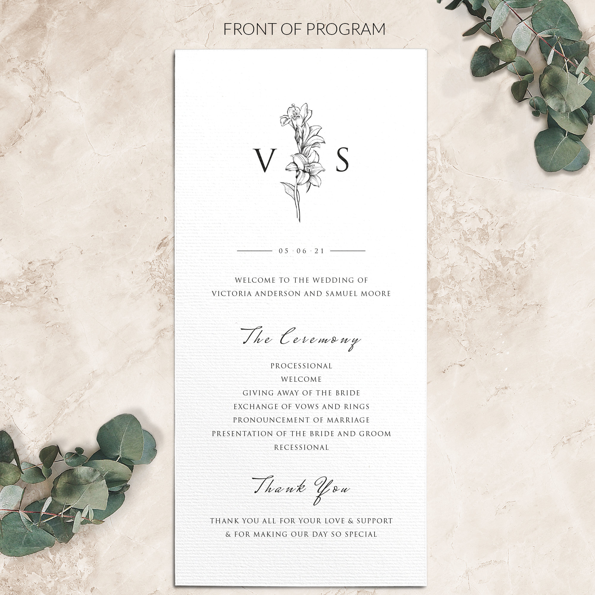 Order of Service - Wedding Program - Simple Wedding Programs - Wedding ...