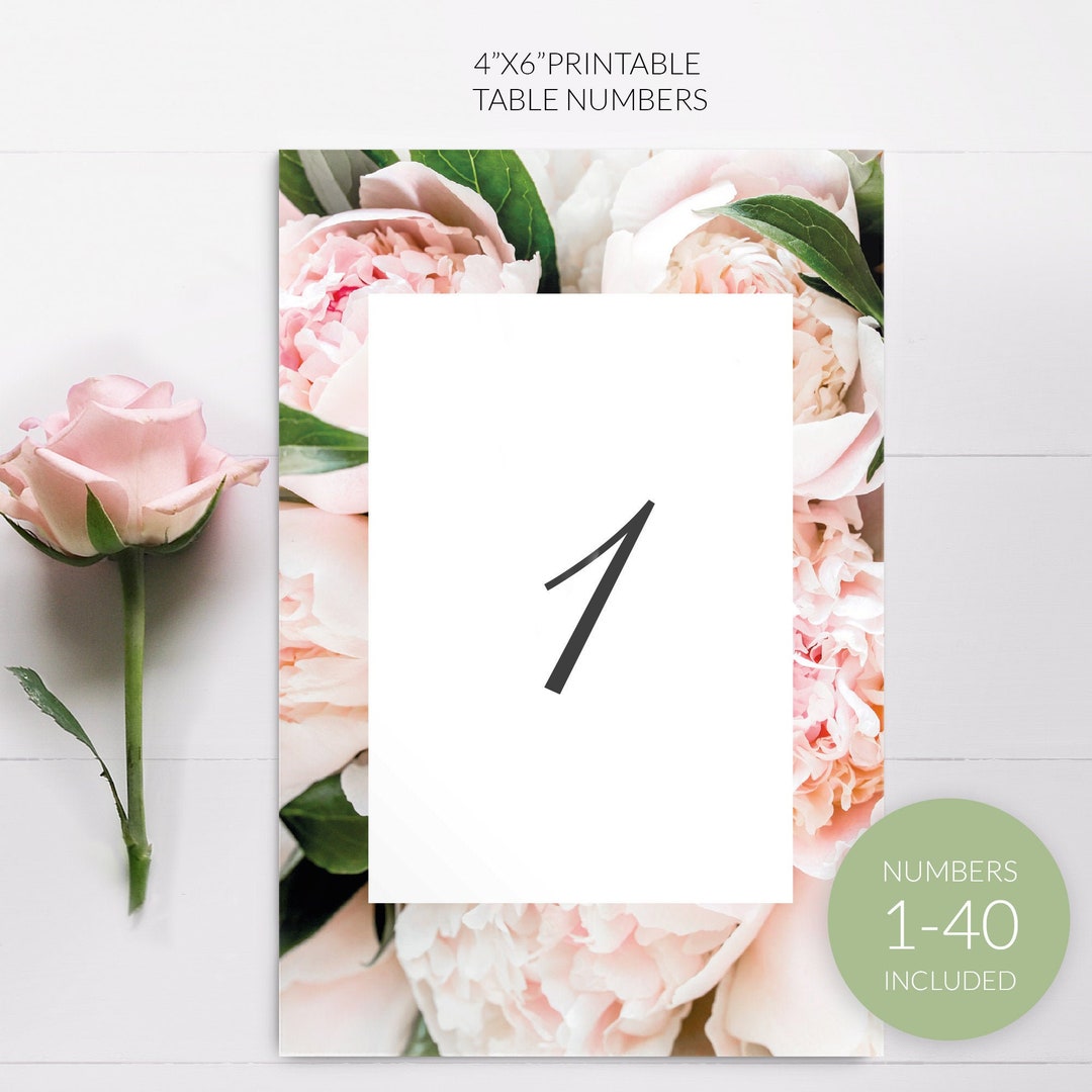 Printable Table Numbers, No. 1-40, Floral Rustic Wedding Table Decor ...