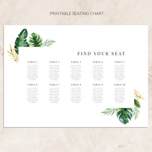 Tropical Wedding Seating Chart Template Printable, Destination Wedding ...