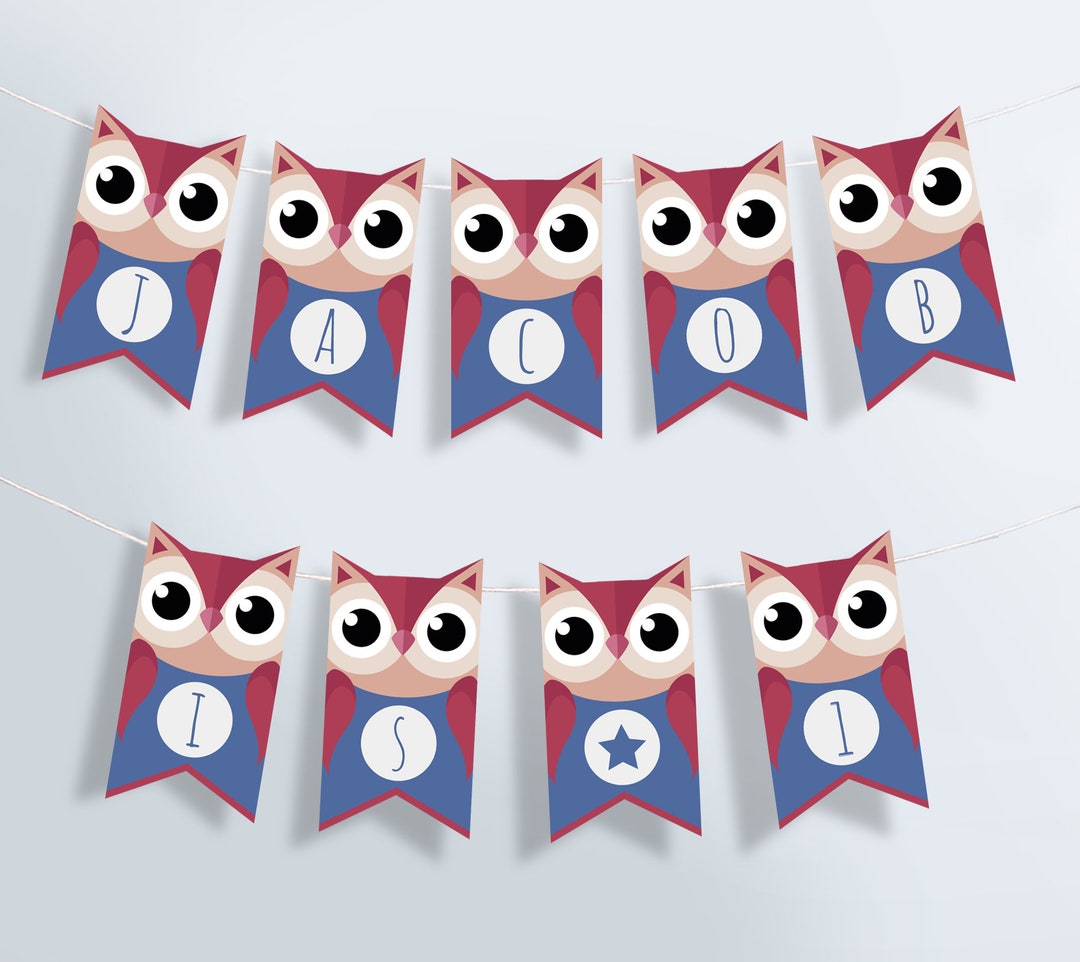Owl Banner, Woodland Banner, Birthday Banner, First Birthday Boy ...