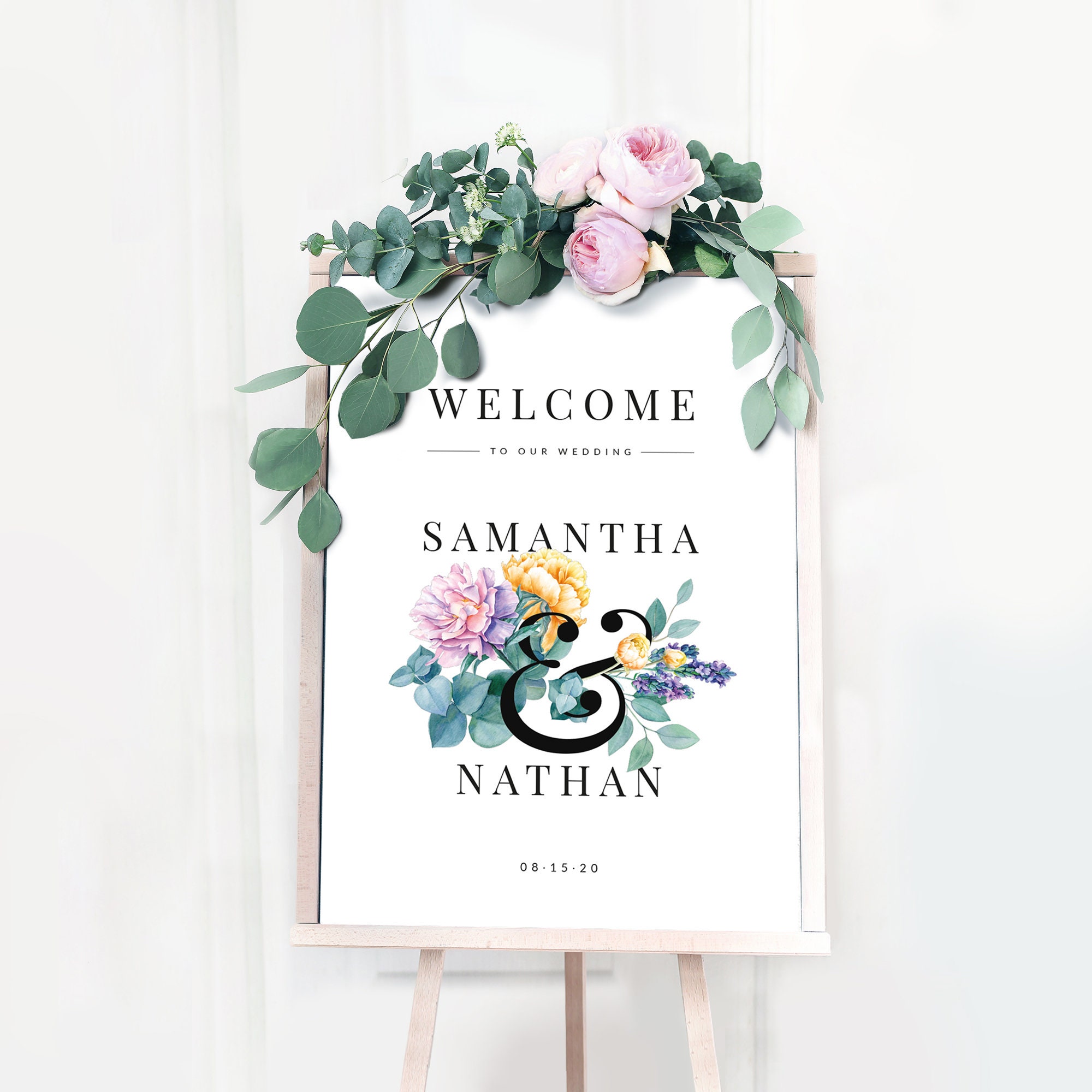 Wedding welcome sign flowers Printable wedding welcome sign | Etsy
