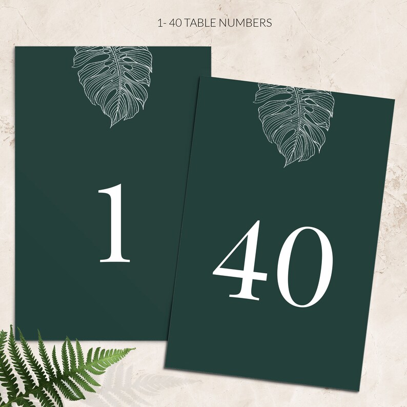 Tropical Table Numbers 1-40 - Modern Wedding Table Numbers Printable ...