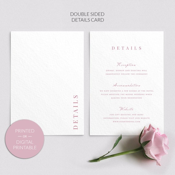 Modern wedding details card - Classic wedding invitation details card ...